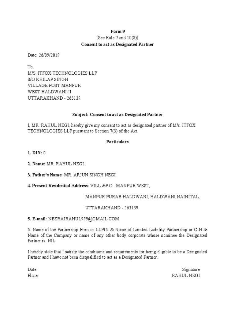 Form - 9 Format | PDF | Business