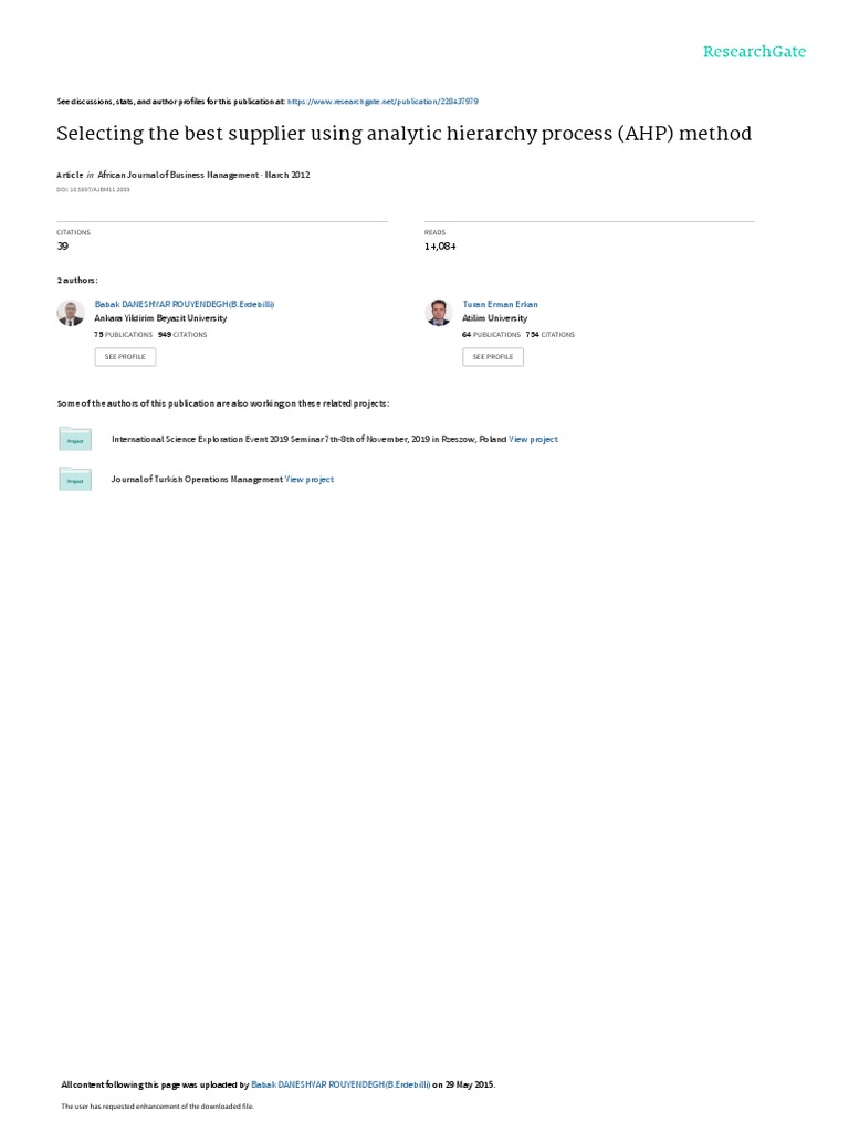 Selecting The Best Supplier Using Analytic Hierarchy Process Ahp Method Pdf Supply Chain
