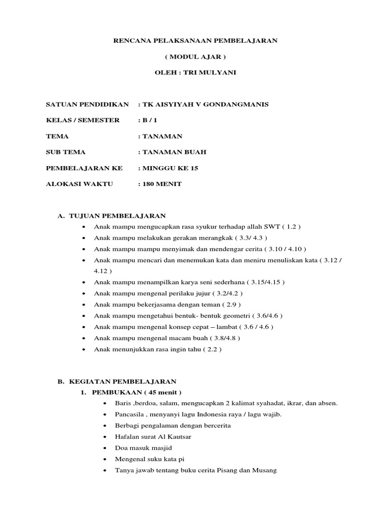 Contoh RPP PAUD | PDF