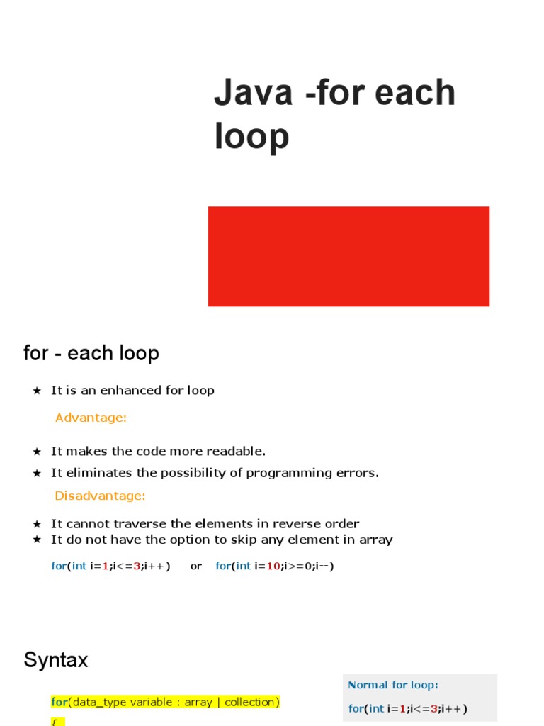 Java - For Each Loop | PDF | Control Flow | Software Development Java - For Each Loop | PDF | Control Flow | Software Development