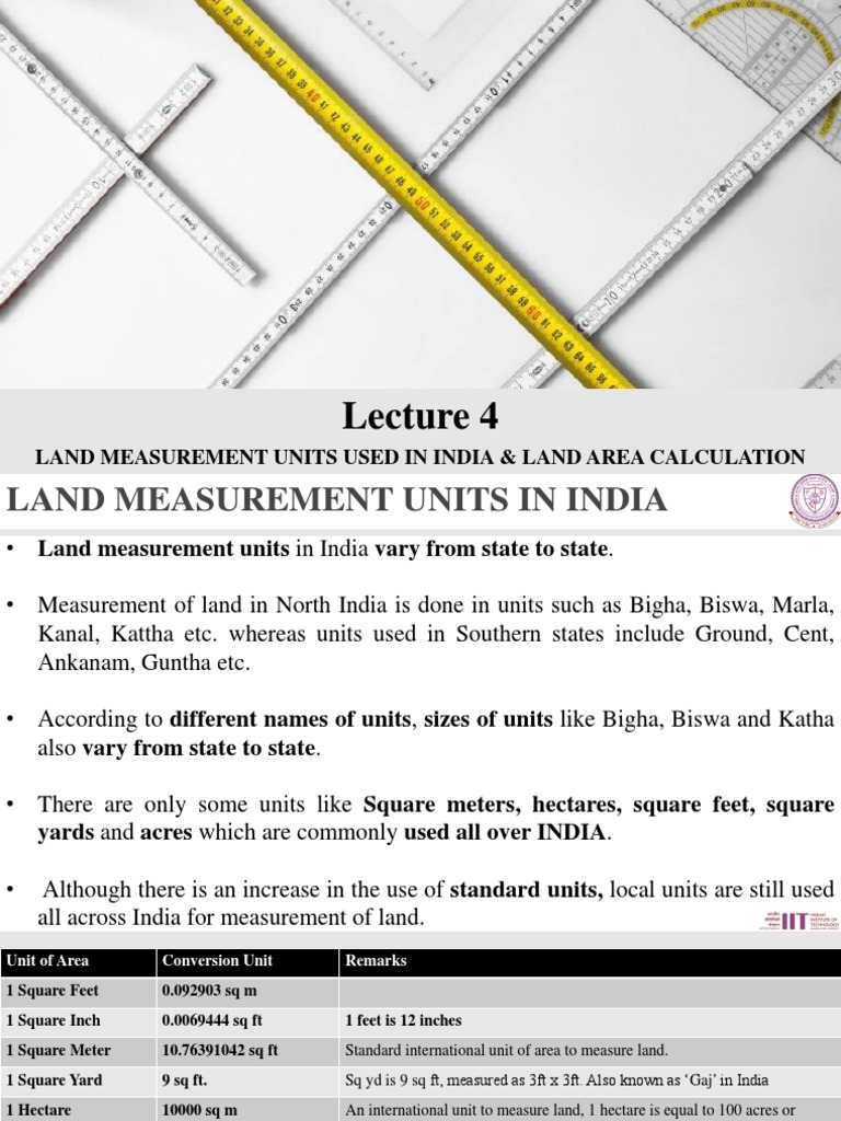Lecture 4 & T2 - Land Measurement Units in India - AR210 - 24aug20 ...