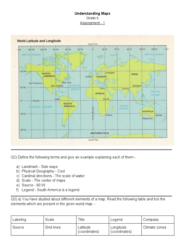 Grade 6 Map Skills Assessment | PDF | Science & Mathematics