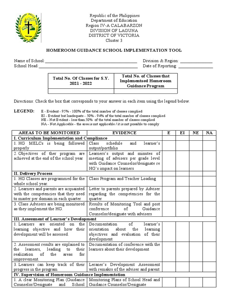 Homeroom Guidance School Implementation Tool | PDF | Learning | School ...