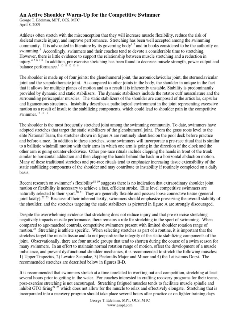 Swimming Warm Up Stretches | PDF | Shoulder | Flexibility (Anatomy)