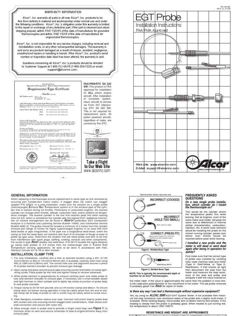 ALCOR EGT Probe Installation Instructions | PDF | Carburetor | Internal Combustion Engine