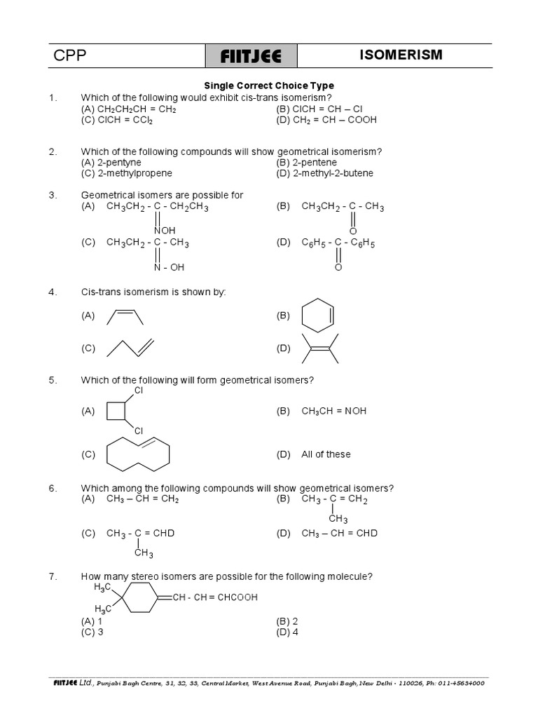 Fiitjee: Isomerism | PDF | Conformational Isomerism | Isomer
