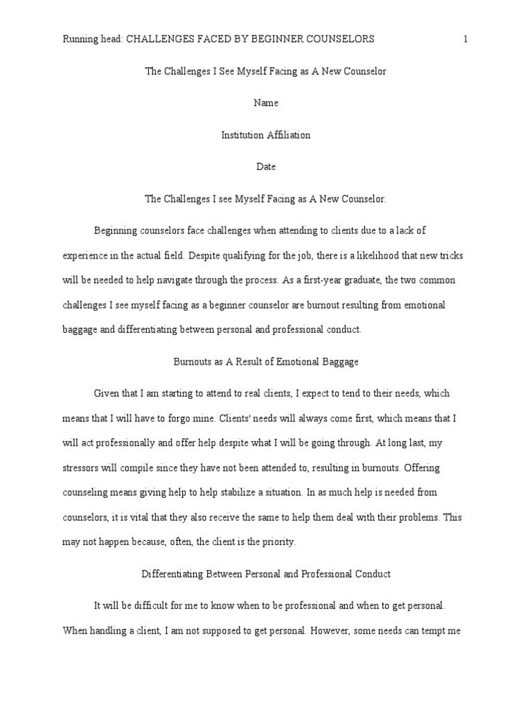 The Challenges I See Myself Facing As A New Counselor - Edited | PDF