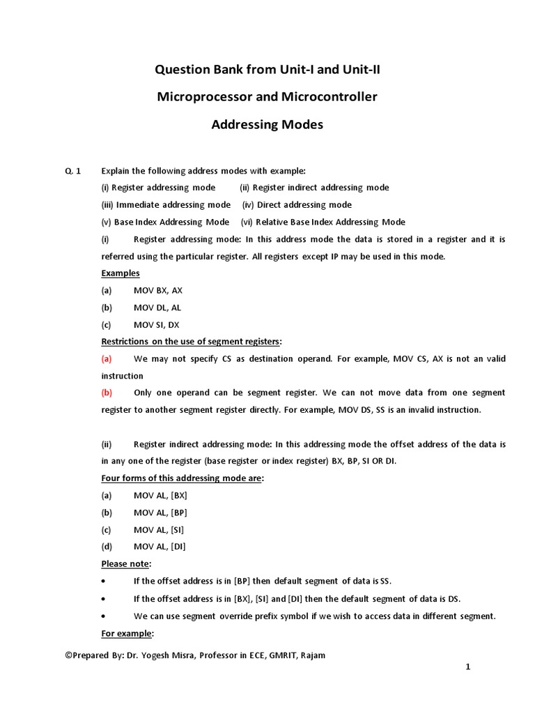 Question Bank From Unit-I and Unit-II Microprocessor and ...