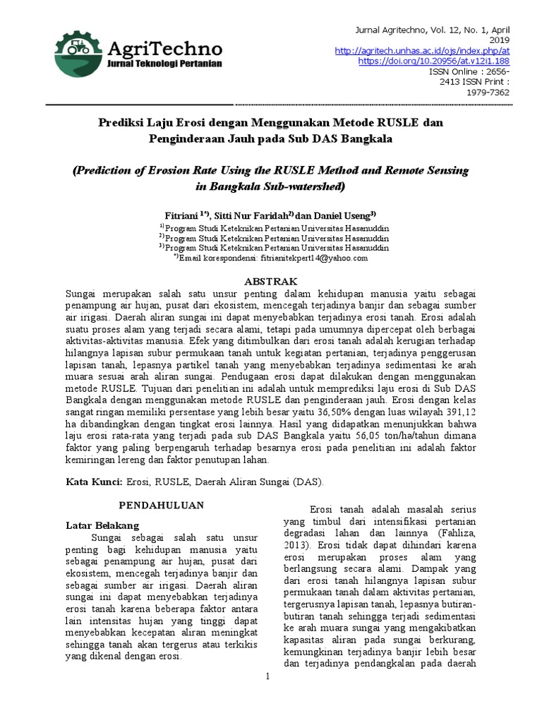 Prediksi Laju Erosi Dengan Menggunakan Metode RUSLE Dan Penginderaan ...