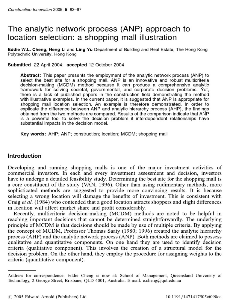 The analytic network process (ANP) approach to location selection- a ...