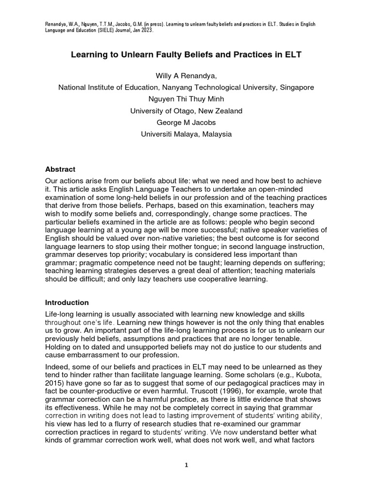 Learning To Unlearn Faulty Beliefs and P | PDF | Multilingualism ...