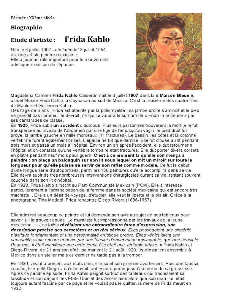 Fiche Détude Frida Kahlo | PDF | Sciences sociales | Art