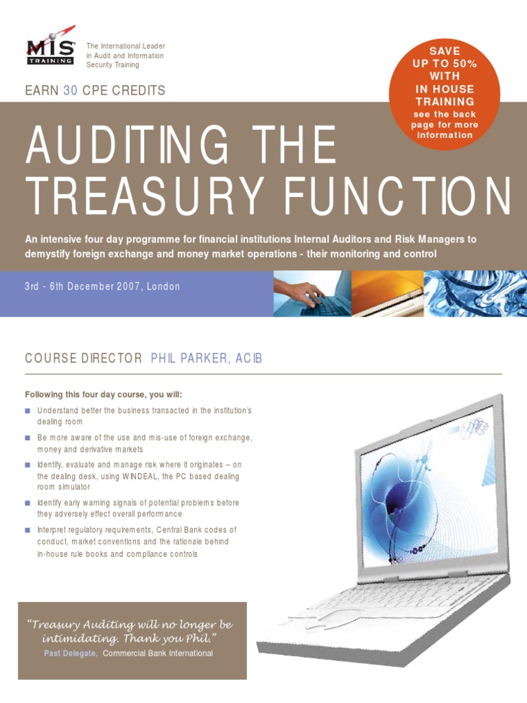 Auditing Treasury Functions Dec07 Pdf Internal Audit Audit