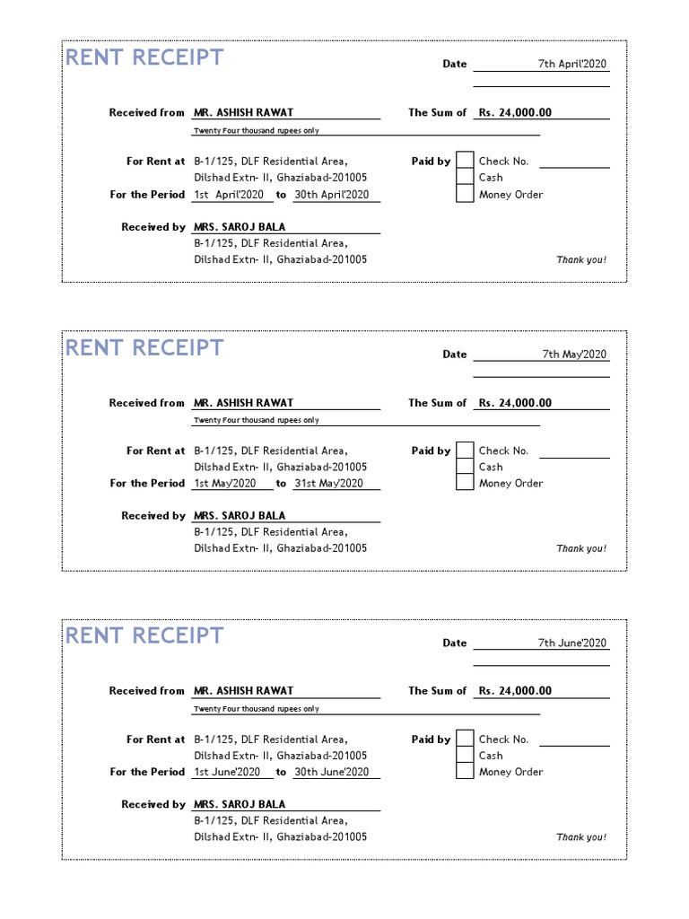 Rent Receipt 2020-2021 | PDF | Money