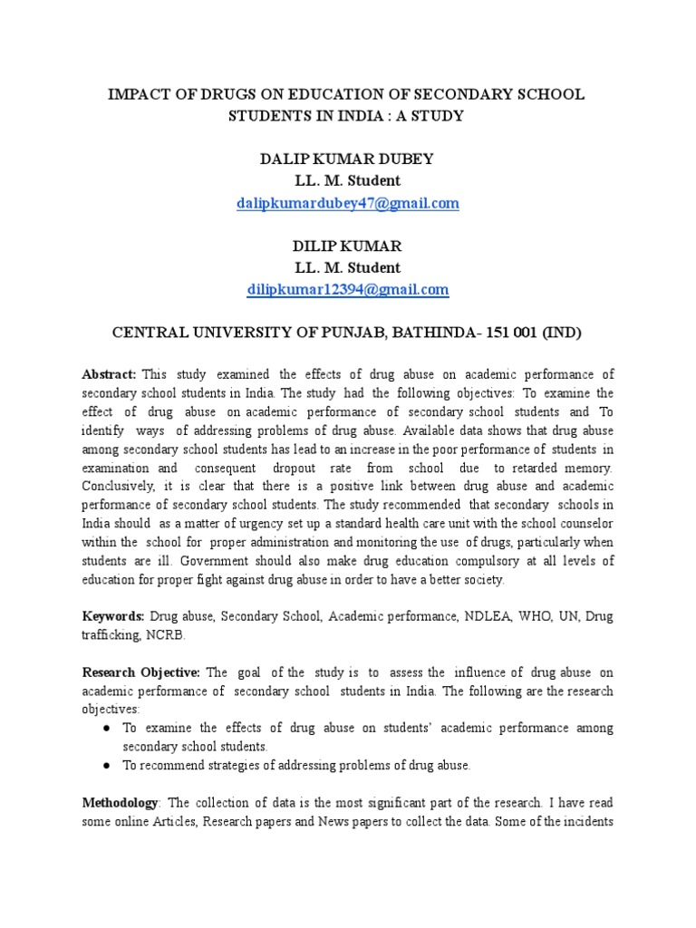 Research Paper On Impact of Drugs On Education of Secondary School in ...