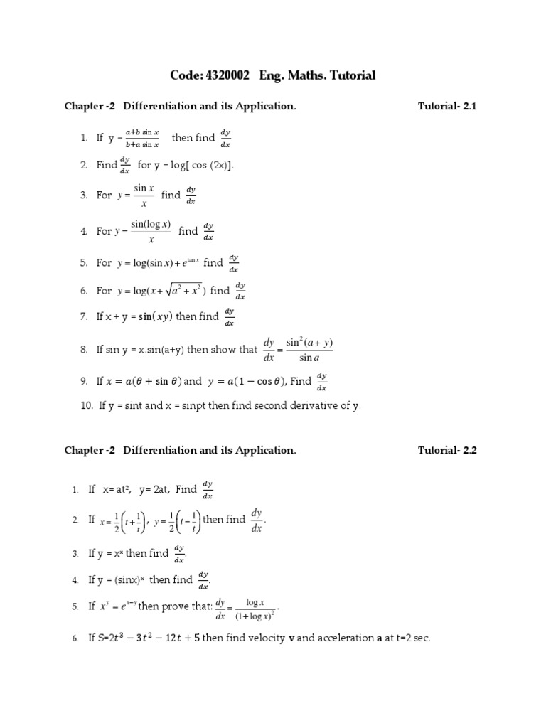 Applications Of Differentiation Tutorial Problems On Finding
