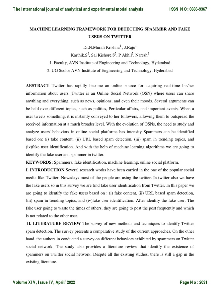 Karthik.S-Spammer Detection and Fake User Identification On Social Networks | PDF | Cluster ...