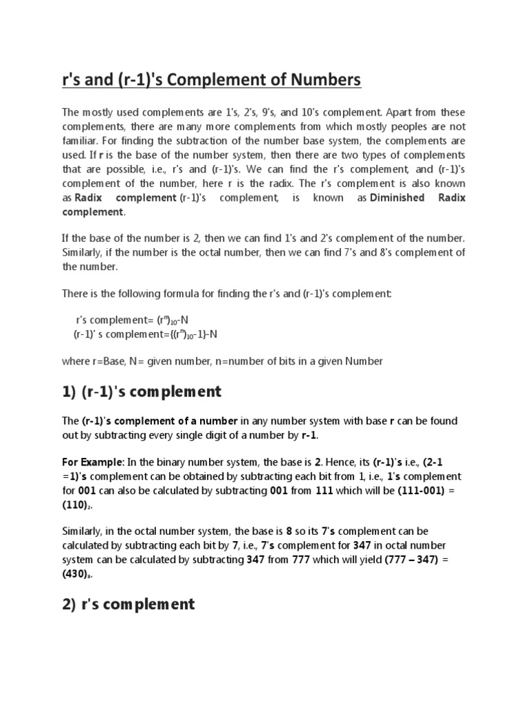 R's and (r-1) 'S Complement | PDF | Subtraction | Theory Of Computation