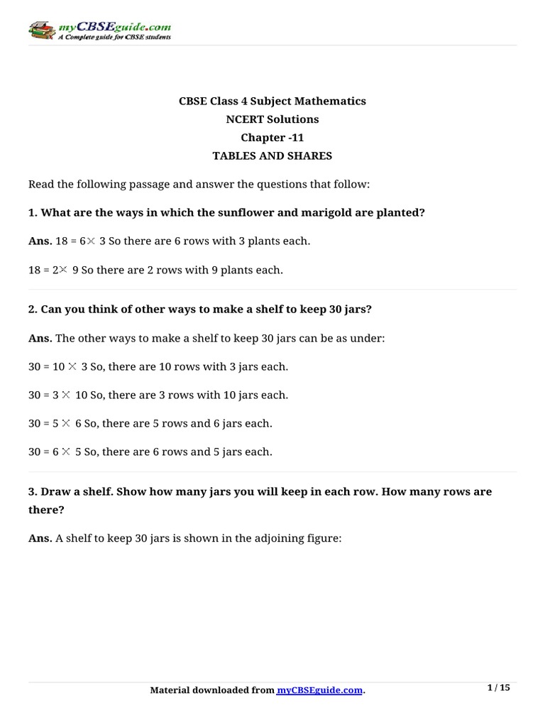 CBSE Class 4 Maths Tables and Shares NCERT Solutions | PDF