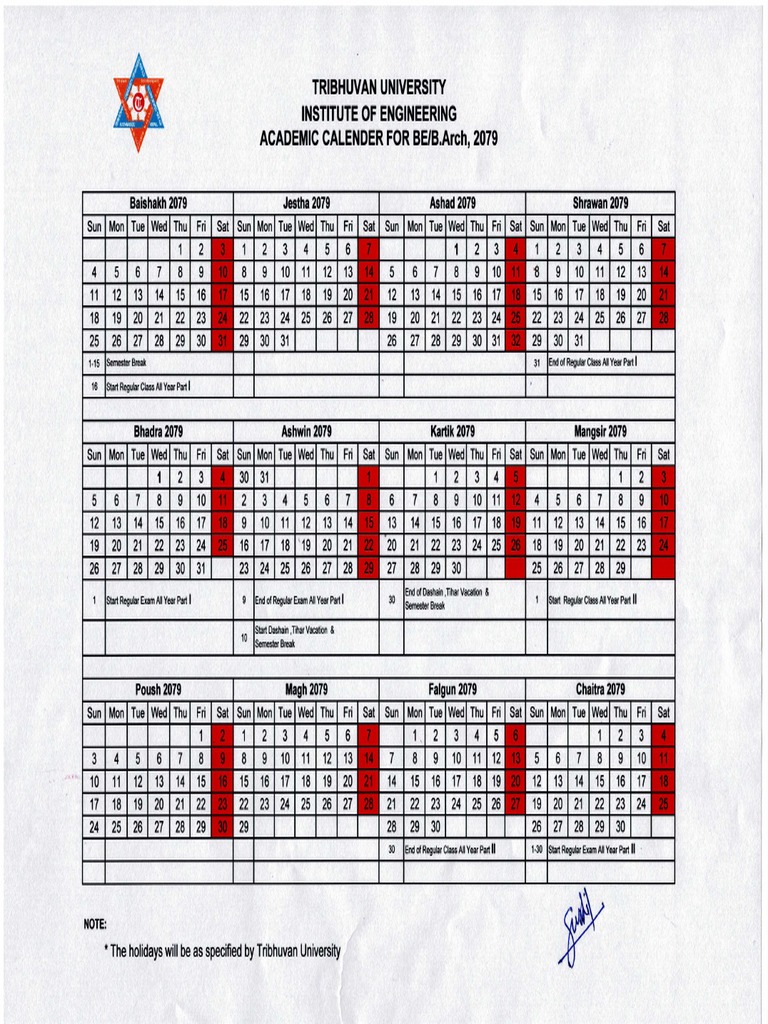 IOE BE BArch Academic-Calendar-2079 | PDF
