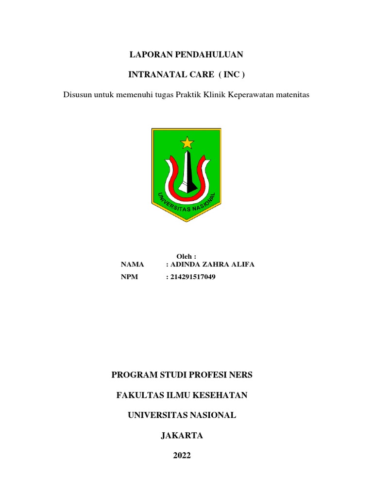 LAPORAN PENDAHULUAN Intranatal Care | PDF