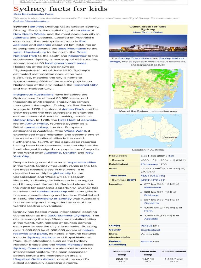 Sydney Facts For Kids | PDF | Sydney | Earth Sciences