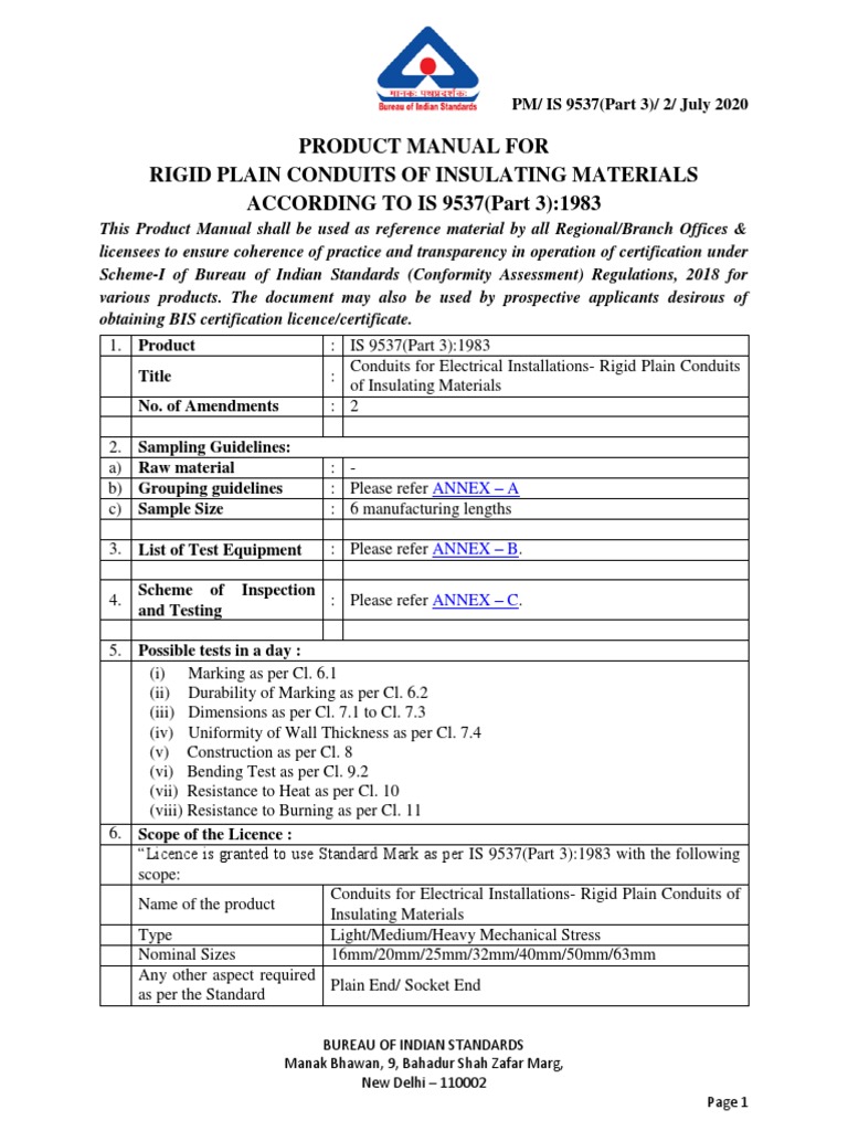 Product Manual For Rigid Plain Conduits of Insulating Materials ...