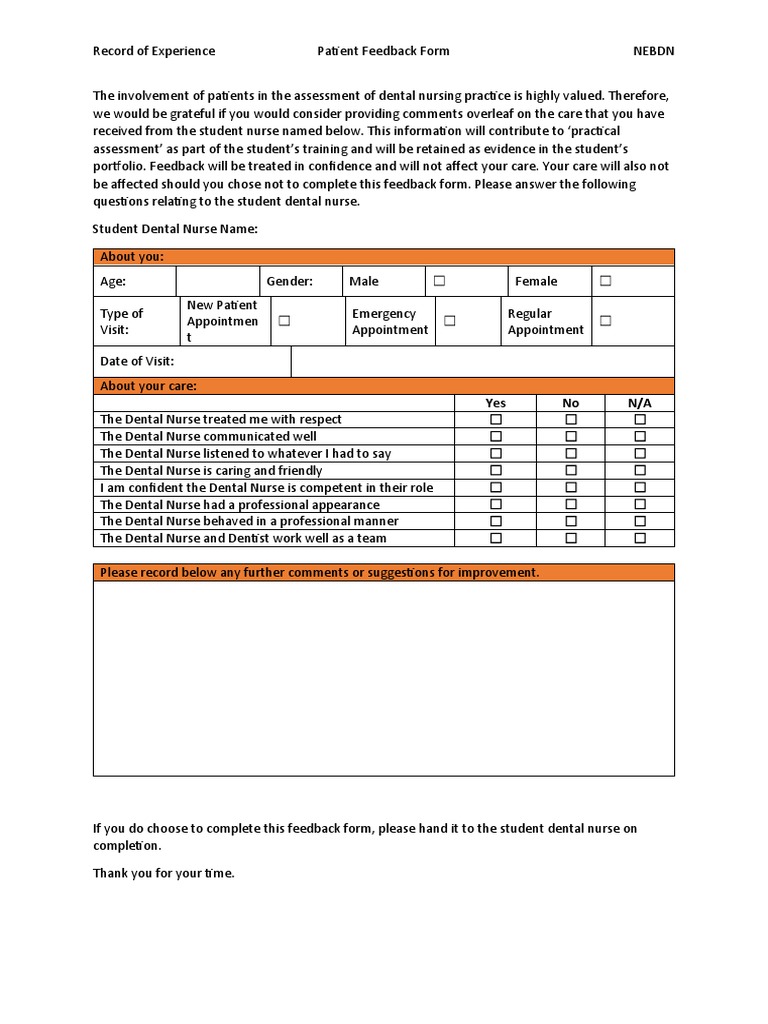 Feedback Dental Nursing Nebdn | PDF