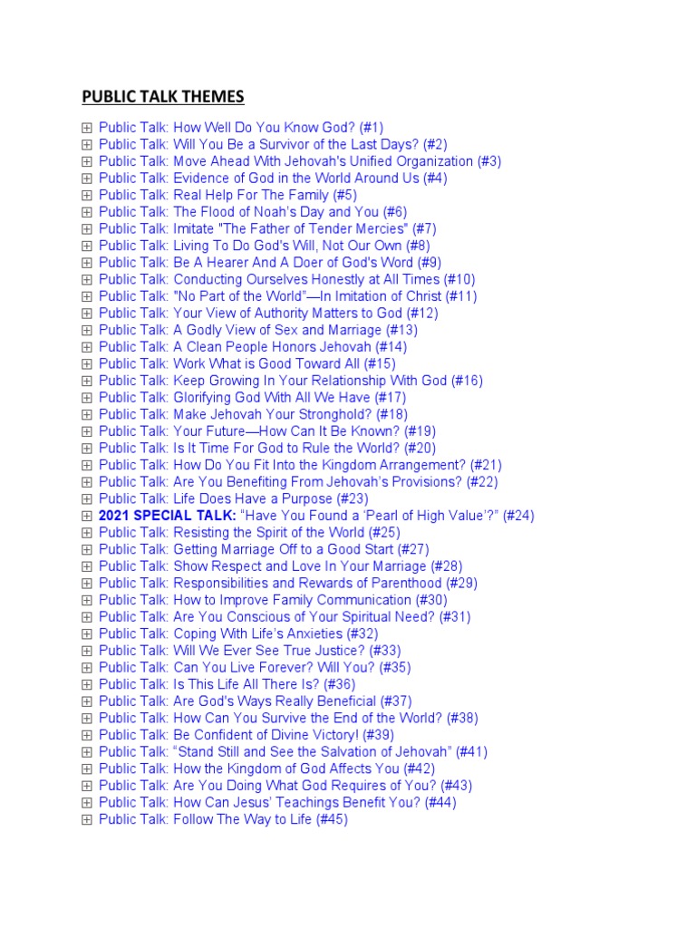 Public Talk Themes | PDF | God | Jesus