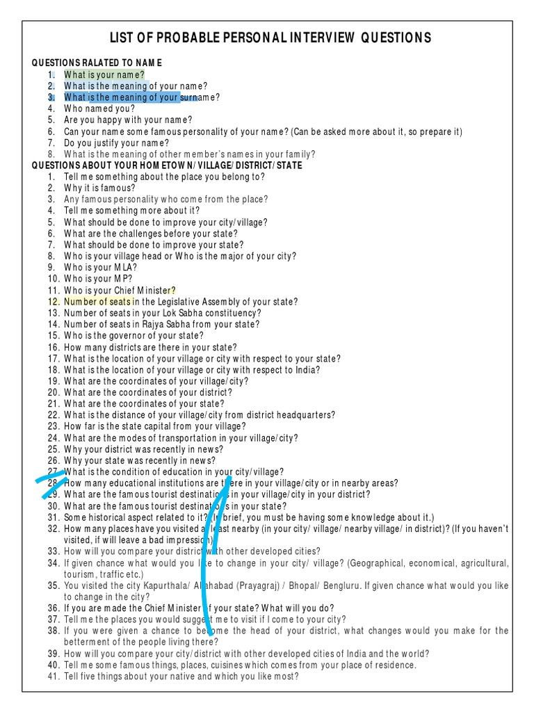 List of Questions Asked in Personal Interview | PDF
