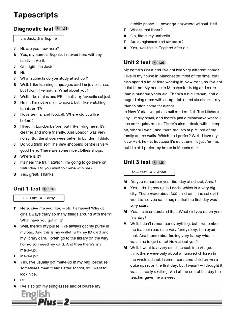 English Plus 1 Tapescripts | PDF