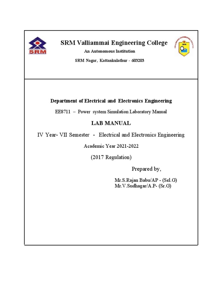 EE8711-Power System Simulation Lab Manual | PDF | Ac Power | Matrix (Mathematics)