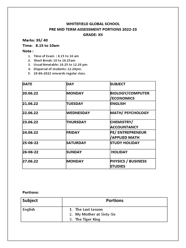 Grade XII Pre Mid Term Exam Portions 2022-23 | PDF | Entrepreneurship ...