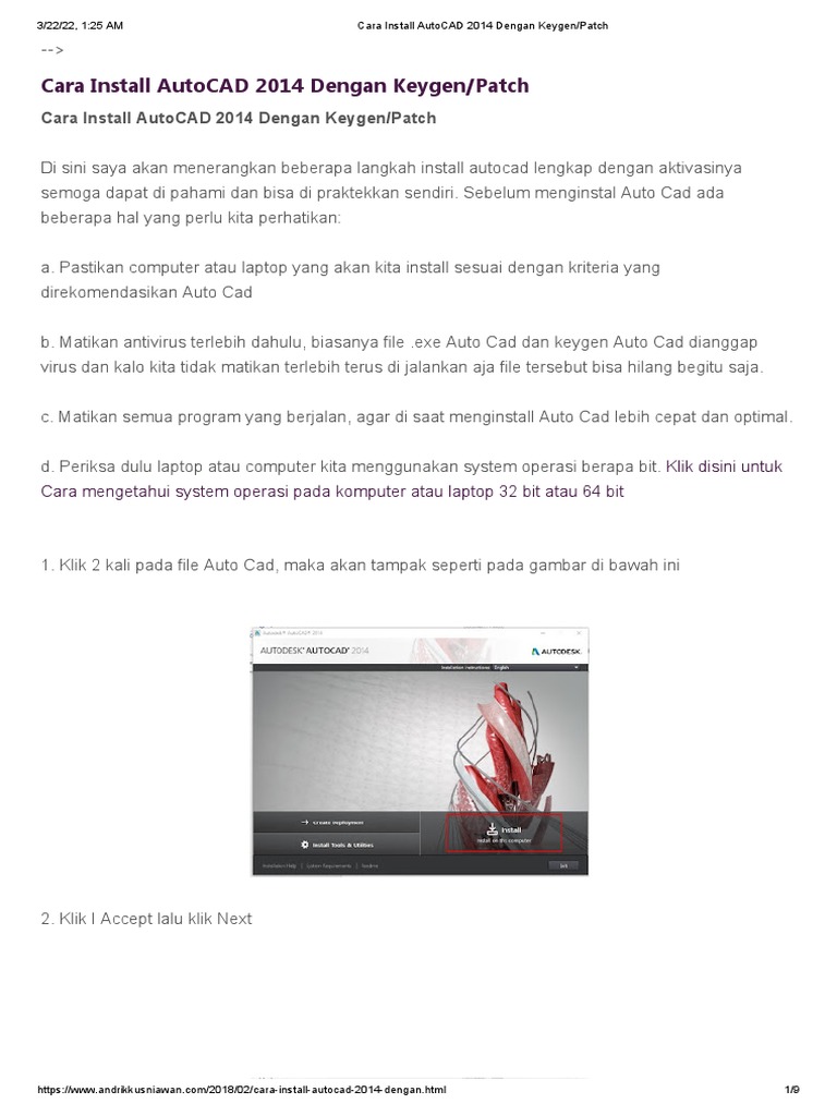 Cara Install AutoCAD 2014 Dengan Keygen - Patch | PDF