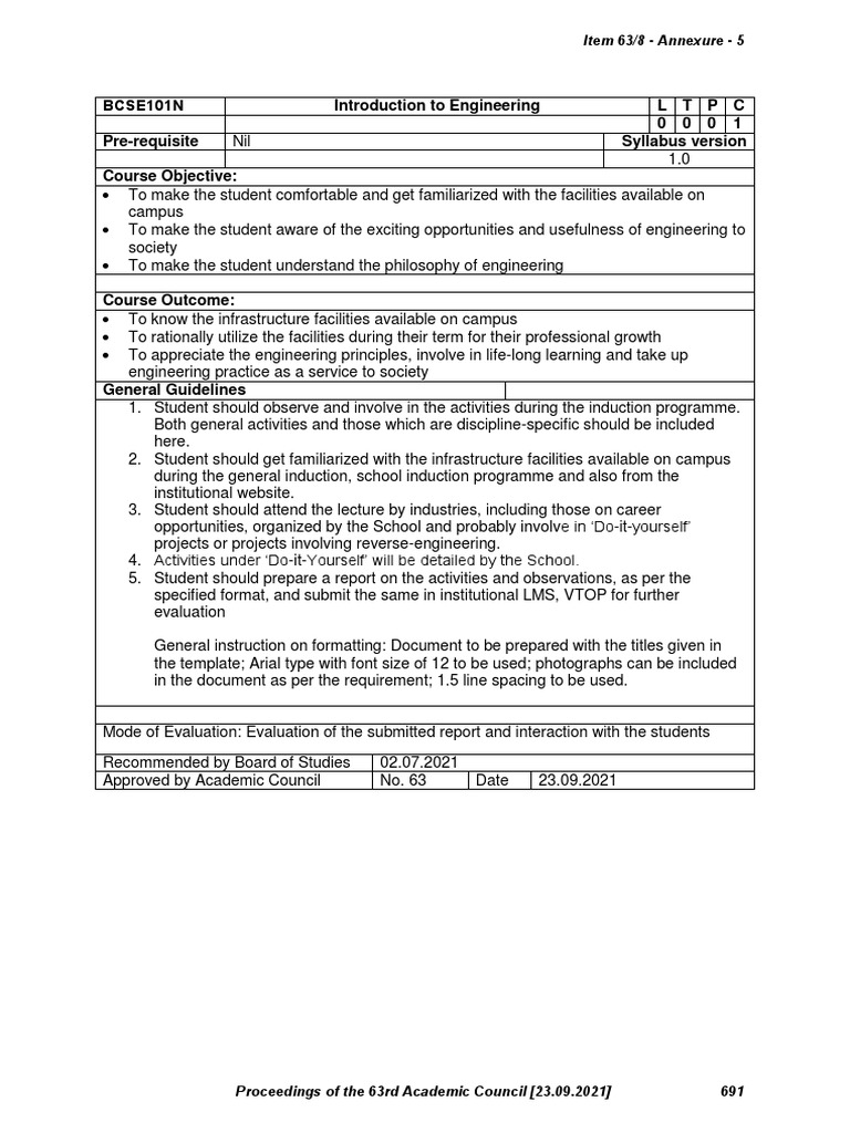 Introduction to Engineering Syllabus | PDF