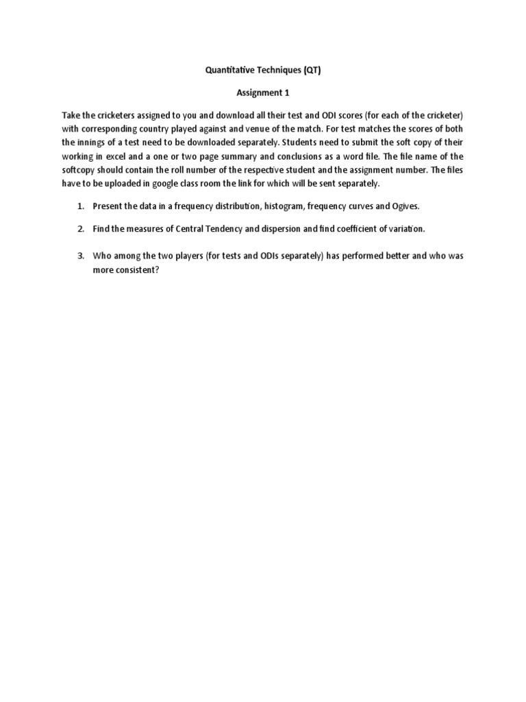 Quantitative Techniques (QT) Assignment 1 | PDF