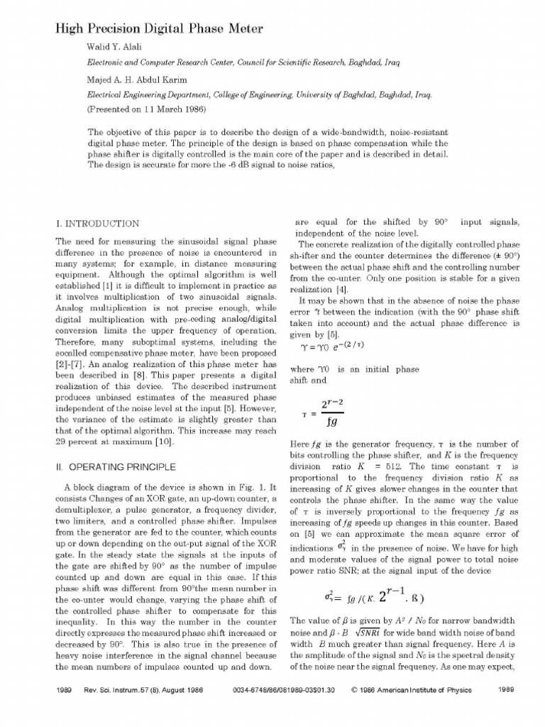 High Precision Digital Phase Meter | PDF