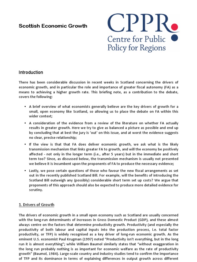 Scottish Economic Growth, Published by The Centre For Public Policy For ...