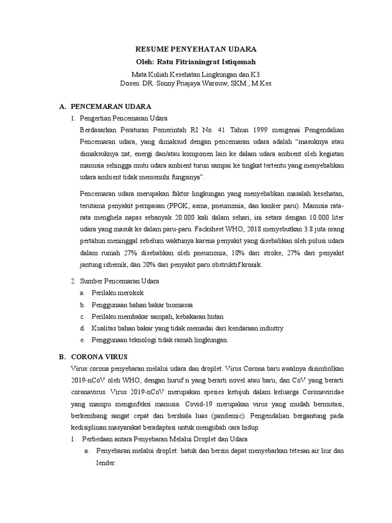 Resume Penyehatan Udara | PDF | Kesehatan Holistik | Sains & Matematika
