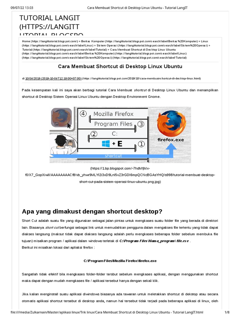 Cara Membuat Shortcut Di Desktop Linux Ubuntu - Tutorial LangIT | PDF