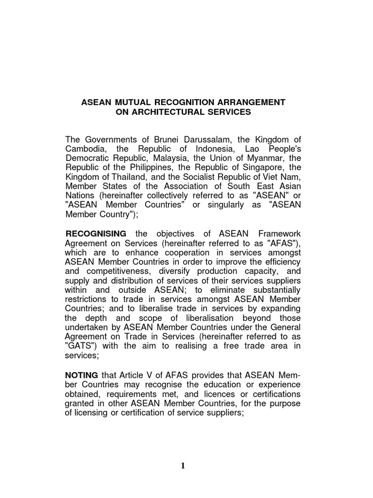 ASEAN Mutual Recognition Arrangement On Architectural Services | PDF ...
