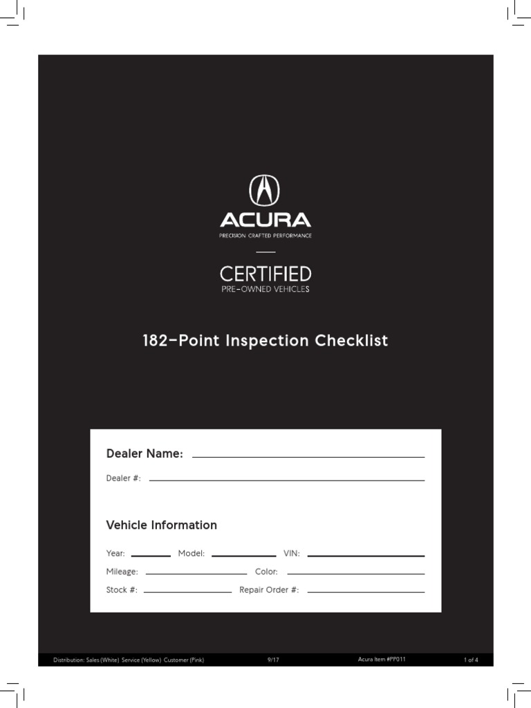 182-Point Inspection Checklist: Dealer Name | PDF | Leak | Brake