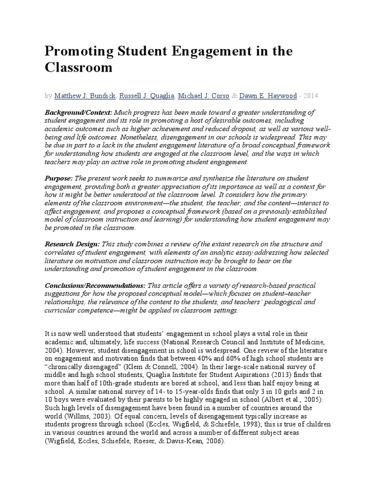 Enhancing Student Engagement Strategies | PDF | Teachers | Self Concept