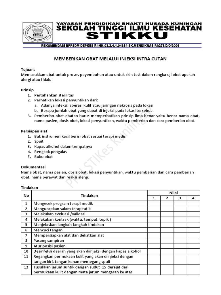 Injeksi Intra Cutan (Skin Test) | PDF