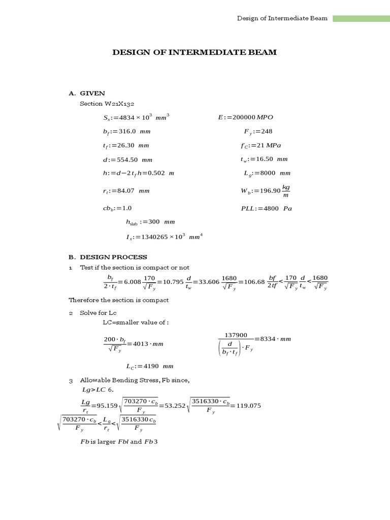 Design of Intermediate Beam | PDF | Beam (Structure) | Bending