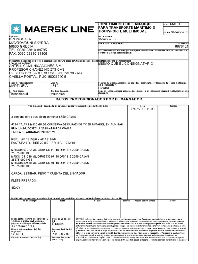 BL Maersk Line | PDF | Guía de carga | Comercio