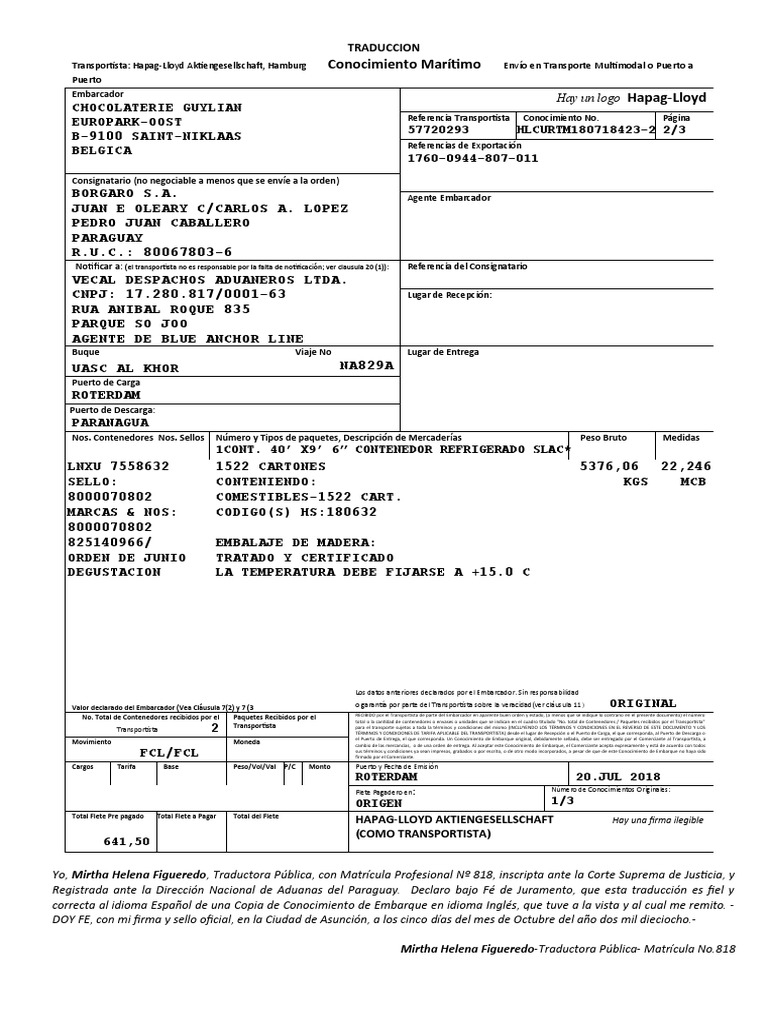 BL Hapag Lloyd | Descargar gratis PDF | Guía de carga | Comercio