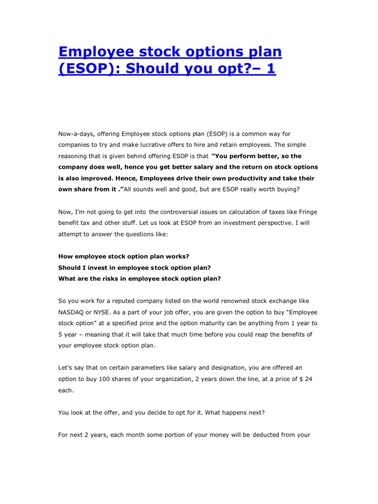Employ Stock Option Plan Notes | Download Free PDF | Employee Stock ...
