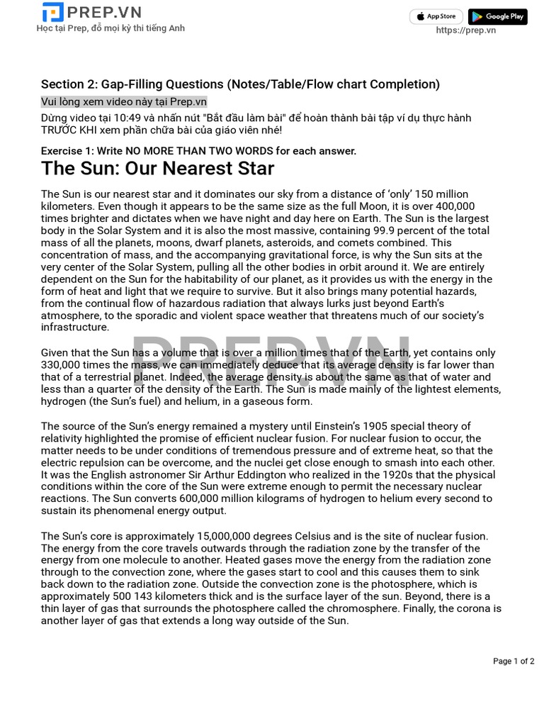 Prep - VN: The Sun: Our Nearest Star | PDF | Sun | Earth
