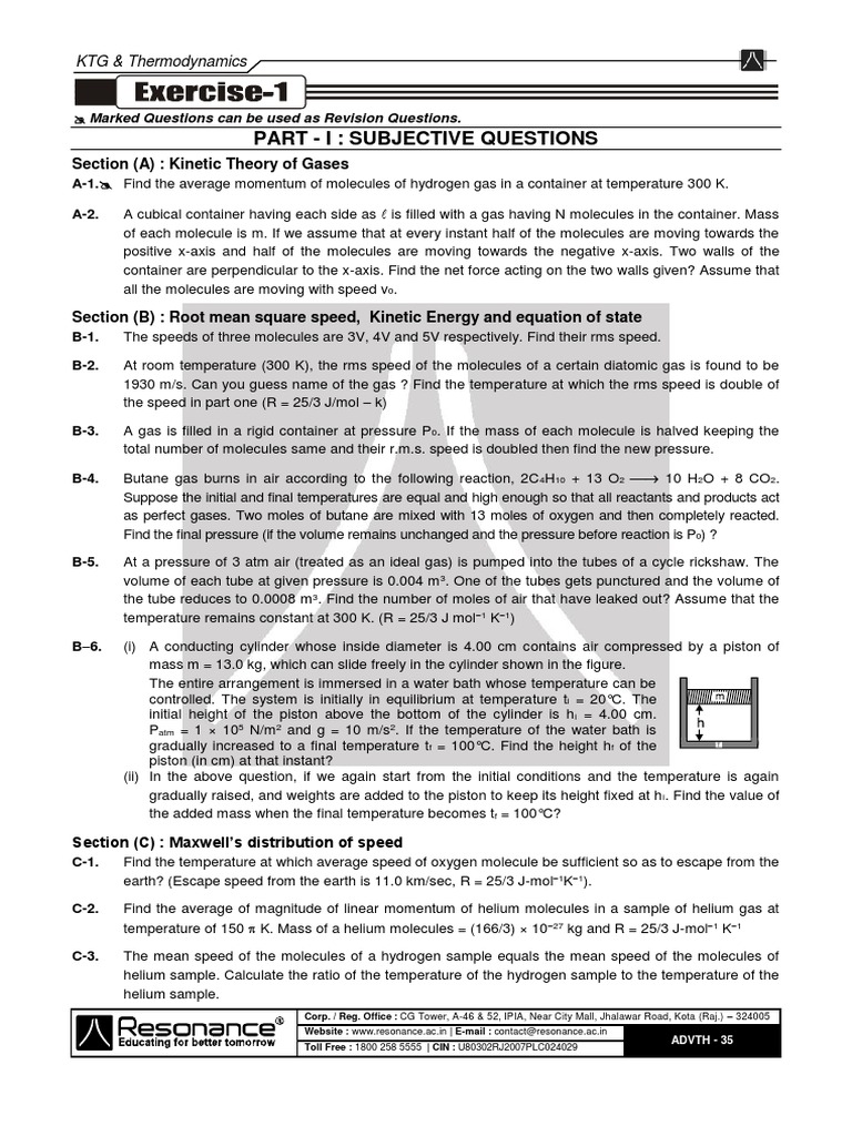Exercise - 1 To 3 KTG Thermodynamics HO4Xo3S | PDF | Gases | Heat